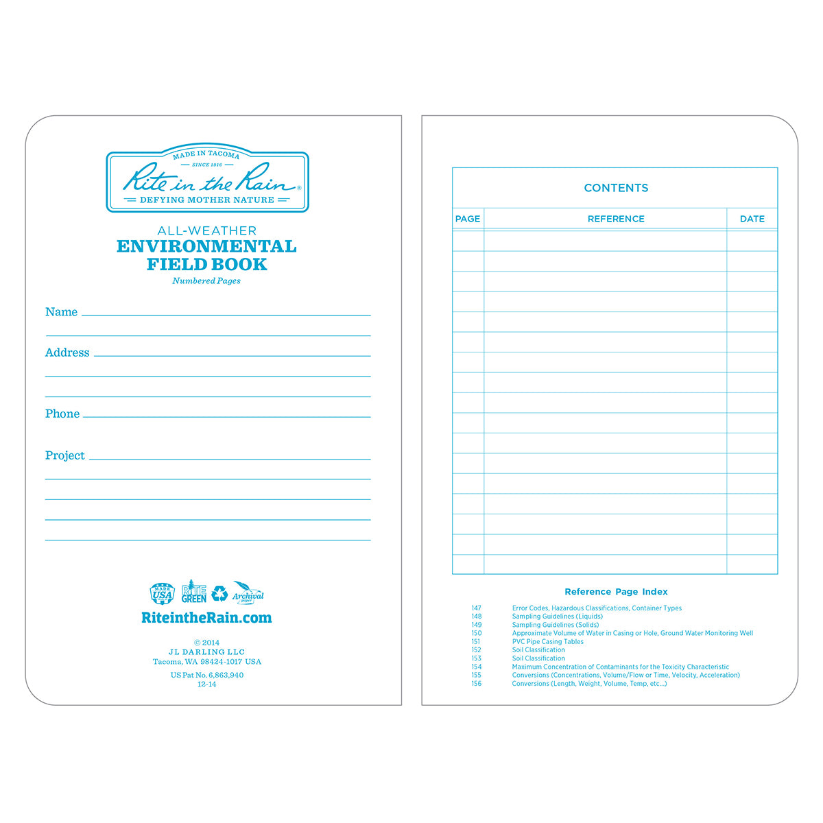 Rite in the Rain Field Book 550F, 4-5/8" x 7-1/4" – Pine Environmental ...